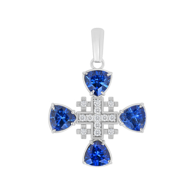 Lab Created Sapphire and Diamond Large Jerusalem Cross in Solid Gold ...
