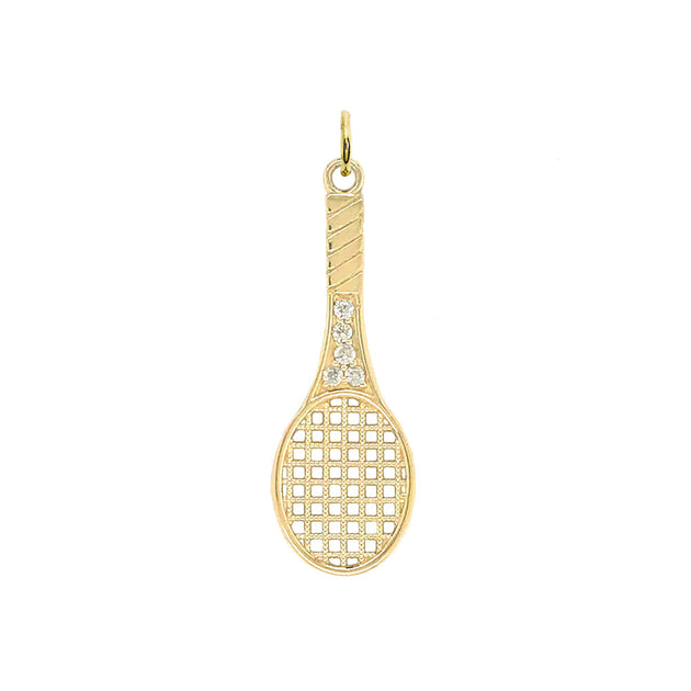 Diamond Studded Tennis Racket Pendant Necklace in Solid Gold | Takar ...